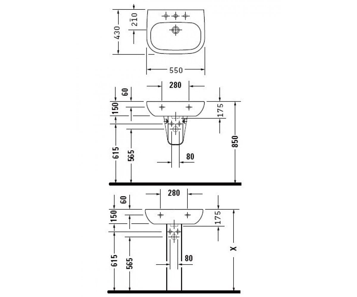 Умивальник з переливом 550 мм DURAVIT D-CODE 23105500002 - купити ...