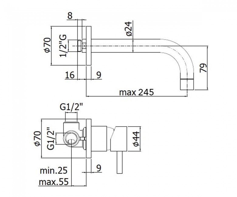 sK007КР70 PAFFONI STICK SK 007 CR 70 - купити настінні одноважільні в ...